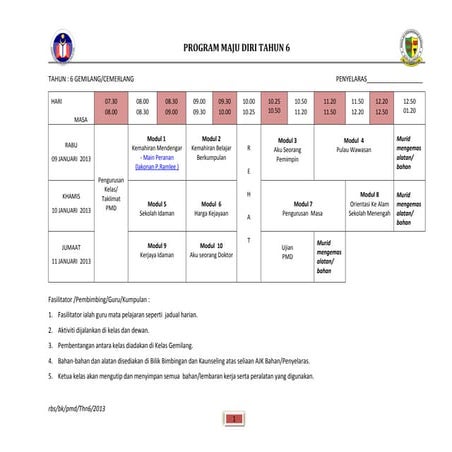 Jadual Program Maju Diri | PPT