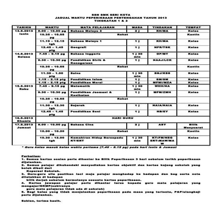 Jadual waktu peperiksaaan pertengahan tahun 2013 | DOC