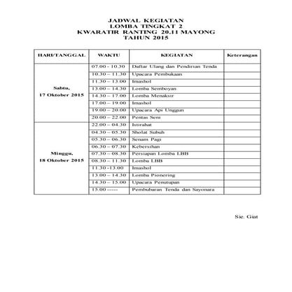 Jadwal kegiatan | DOCX