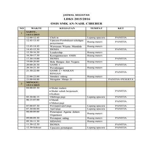 Jadwal kegiatan ldks | PDF
