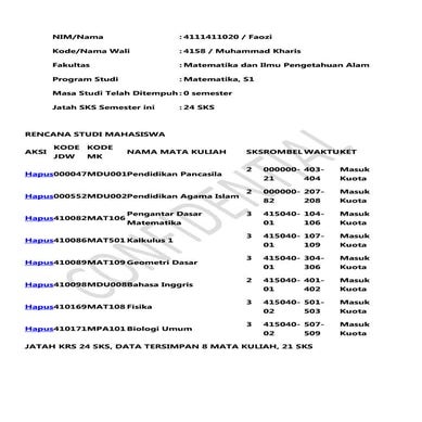 Jadwal kuliah | DOCX