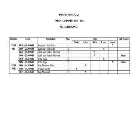 Jadwal mengajar | DOCX