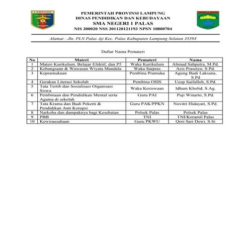 Jadwal kegiatan pelaksanaan MPLS tahun 2023 | PDF
