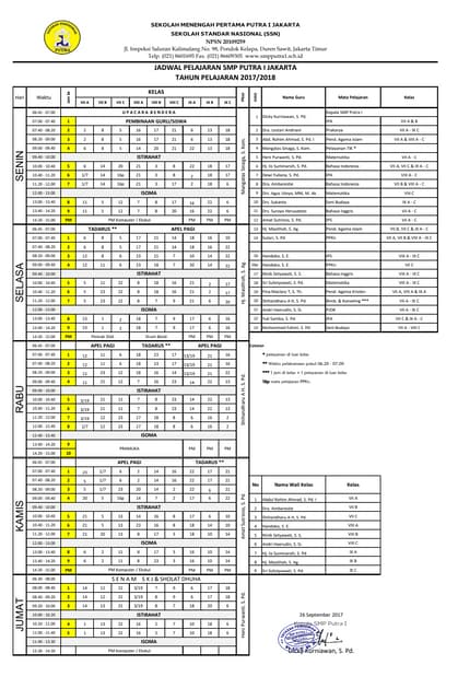 Jadwal Pelajaran SMP Putra I | PDF