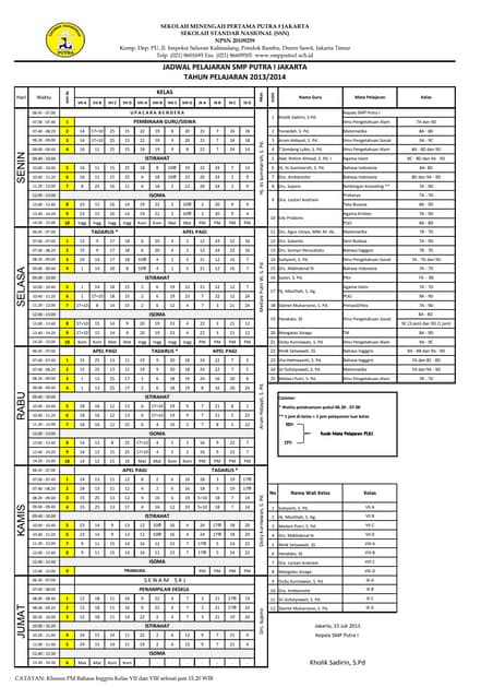 Jadwal Pelajaran SMP Putra I | PDF