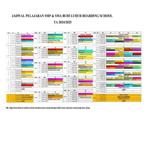 JADWAL PELAJARAN SMP SMAS BUDI LUHUR BOARDING SCHOOL | DOCX