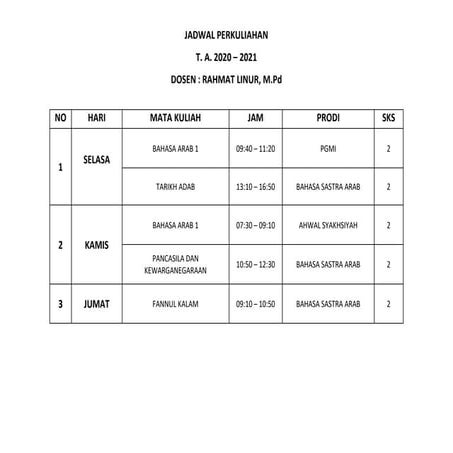JADWAL PERKULIAHAN.docx | Islam | Religion & Spirituality