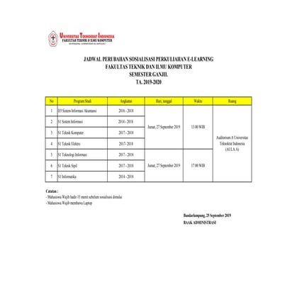 Jadwal sosialisasi matakuliah daring | PDF