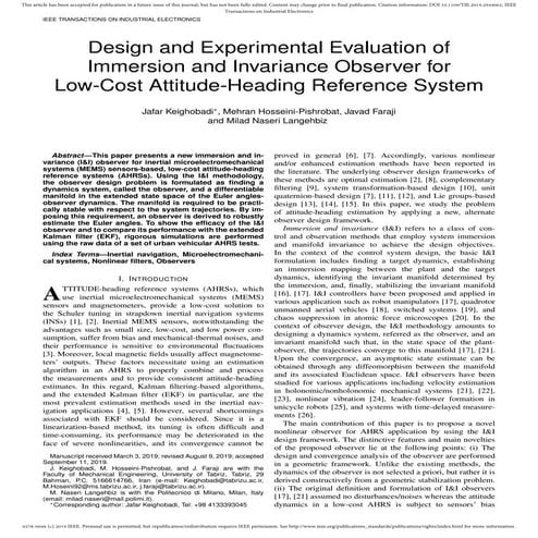 Design and Experimental Evaluation of Immersion and Invariance Observer for Low-Cost Attitude ...