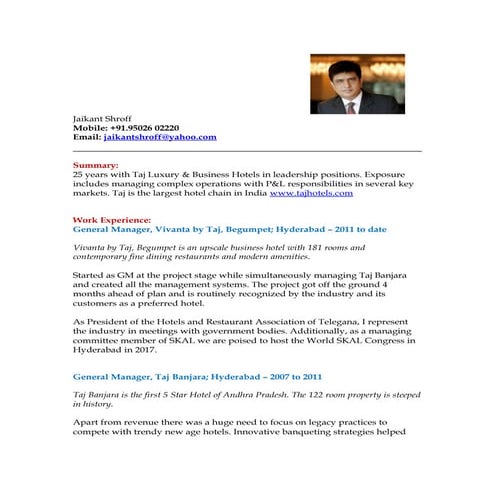 Jaikant shroff cv | DOC