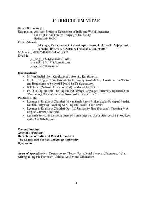 JAI SINGH CURRICULUM VITAE | DOCX