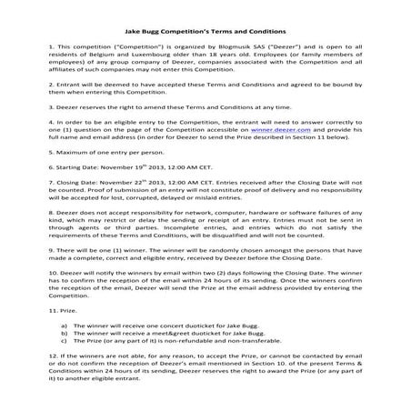 Jake bugg competition terms and conditions | PDF