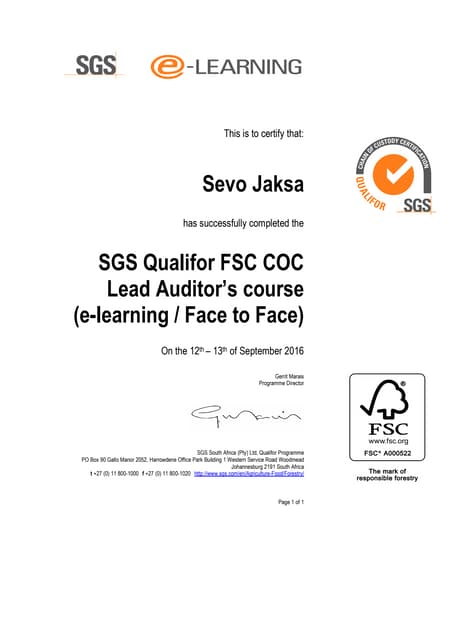 Fsc auditor transition exam chain of custody (without cw) | PDF