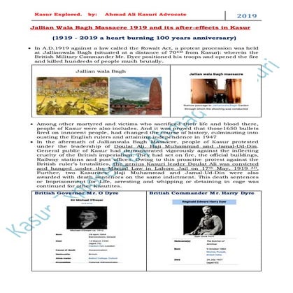 Jallian wala bagh massacre 1919 and its after effects in kasur | DOCX