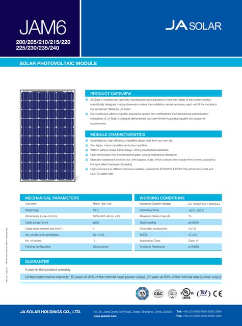 Silicon Energy Cascade Series Photovoltaic Module Specification Sheet | PDF
