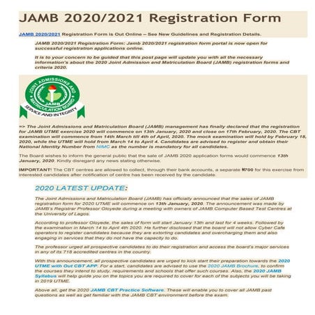 Jamb 2020 | PDF | Educational Assessment | Education