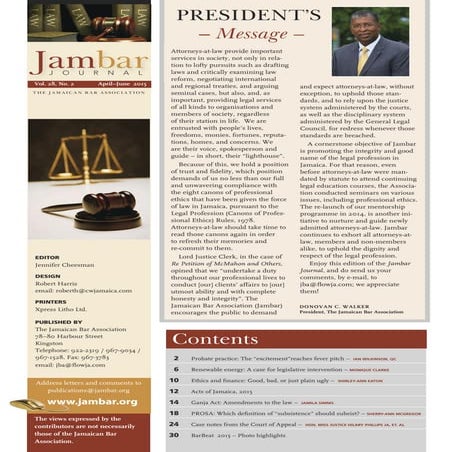 Jamaica Bar Association. JamBar Journal Volume #28 No. 2 | PDF