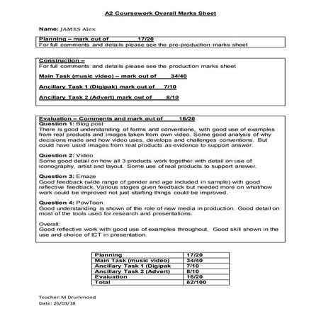 Hillier jade evaluation and overall feedback sheet | DOCX