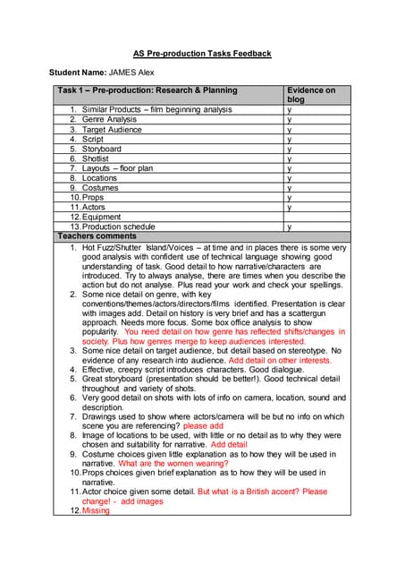 Production Feedback Sheet | DOCX