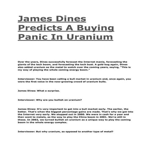 James dines predicts a buying panic in uranium | PDF