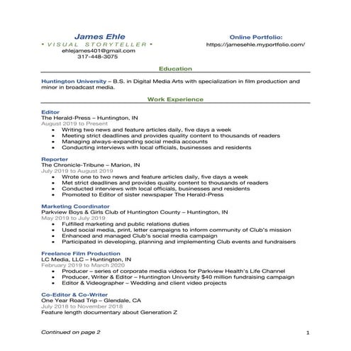James ehle visual storyteller resume 2020 | PDF