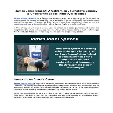 James Jones SpaceX and the Final Frontier: An Exhilarating Account of ...