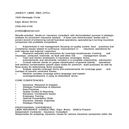 James libbe insurance operations resume | DOC