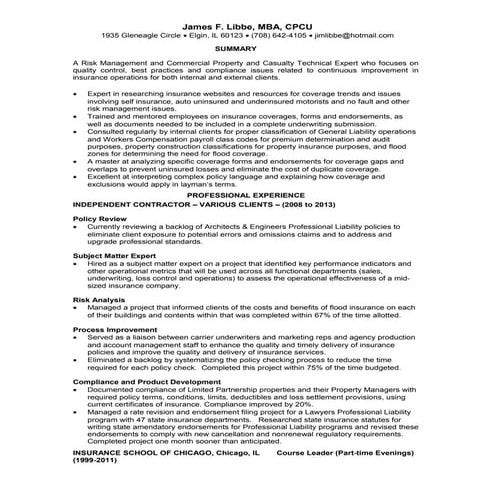 James libbe insurance operations resume | DOC