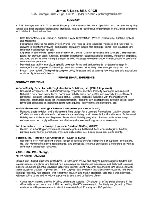 James libbe insurance operations resume | DOC | Insurance | Personal Finance