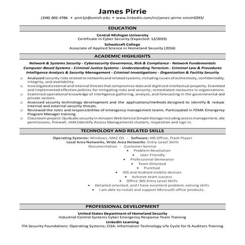 James pirrie resume 2019 | DOCX