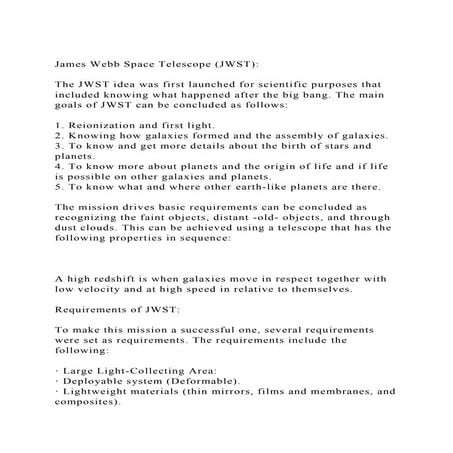James Webb Space Telescope (JWST)The JWST idea was first laun.docx ...