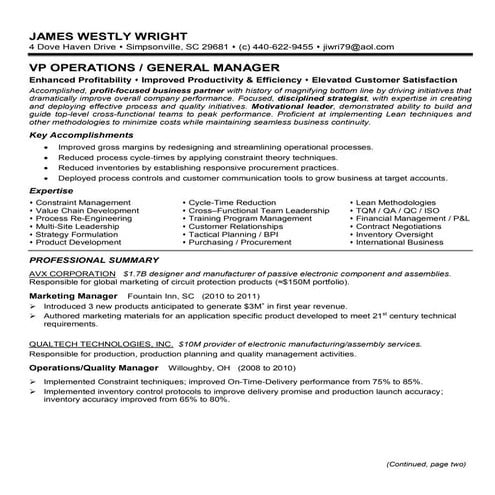 VP Operations / General Manager | PDF