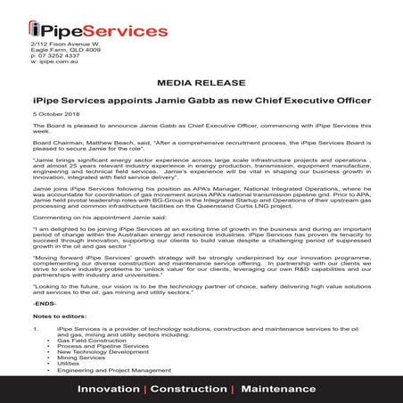 Jamie Gabb appointment release | PDF