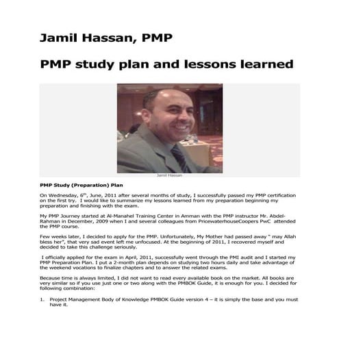 Jamil Hassan, Pmp Lessons Learned | DOCX