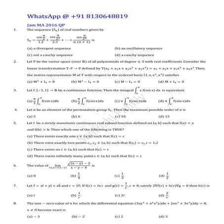 Linear Algebra Previous Year Questions of Csir Net Mathematical Science ...