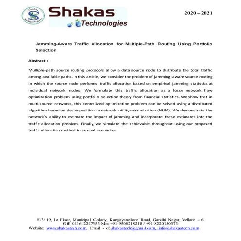 Jamming Aware Traffic Allocation For Multiple Path Routing Using Portfolio Selection Pdf