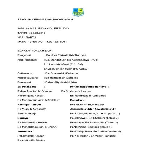 Jamuan raya 2013 | DOCX