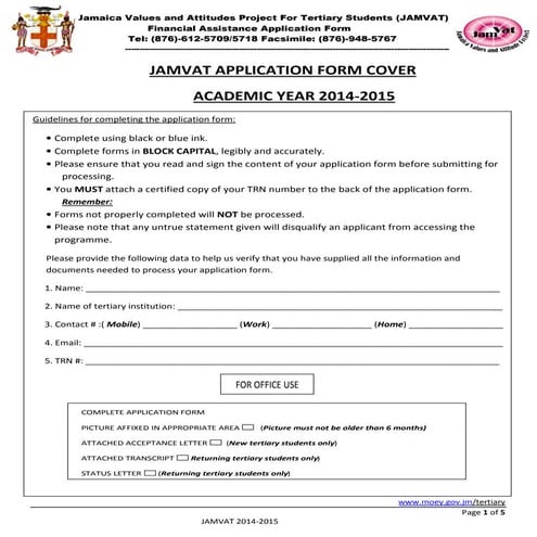 Jamvat application form 2014 2015 | PDF
