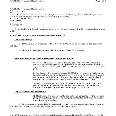 Jan. 28: Waste Management Daily Progress Report | PDF