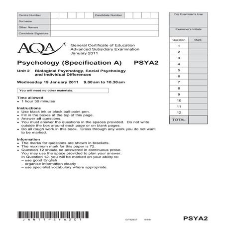 PSYA1 Jan 2011 | PDF