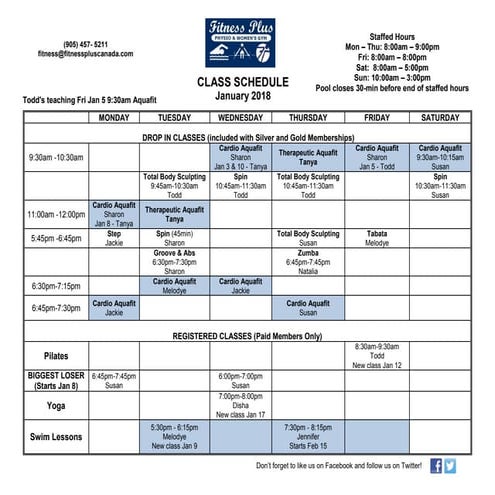 Jan 2018 class schedule | PDF