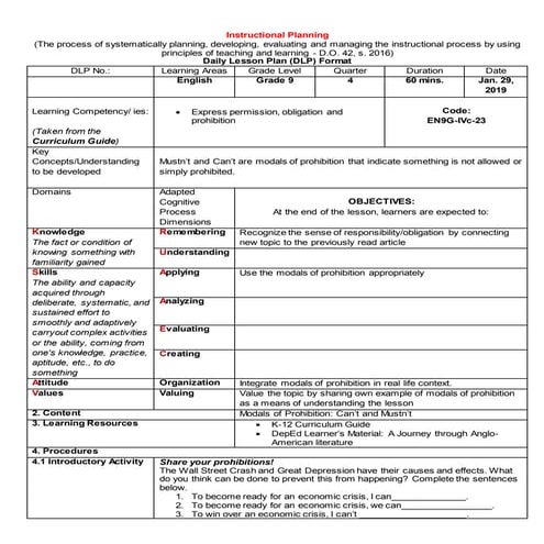 Lesson Plan on Modals | PDF