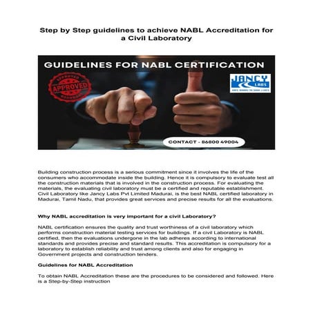 Guidelines to receive NABL Accreditation | PDF
