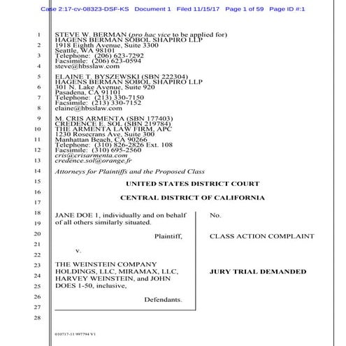Jane Doe v The Weinstein Company et al. - Complaint | PDF