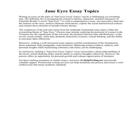 Jane Eyre Essay Topics | PDF