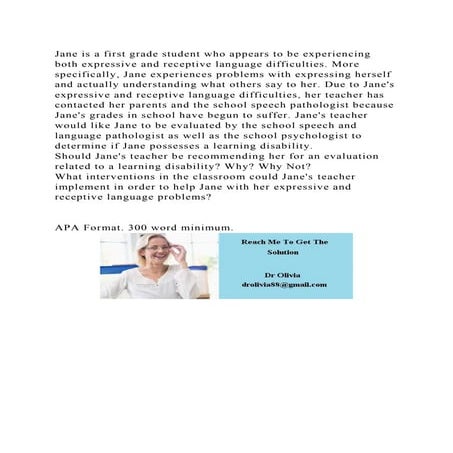 Jane is a first grade student who appears to be experiencing both ex.docx