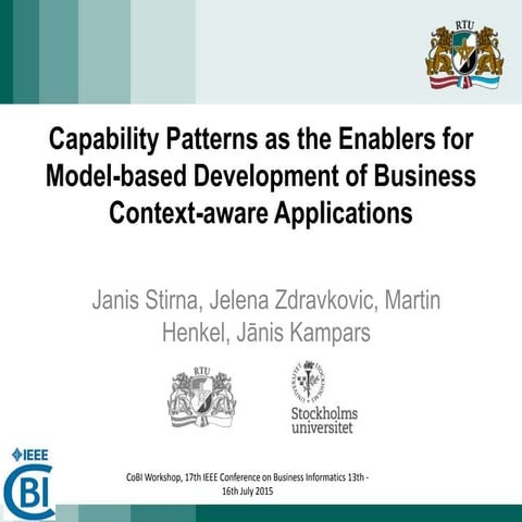 Capability Patterns as the Enablers for Model-based Development of Business Context-aware ...