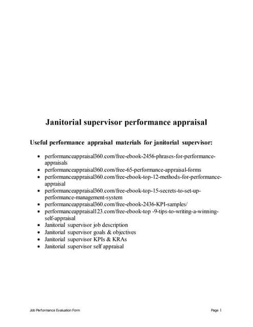Cleaning supervisor performance appraisal | DOCX