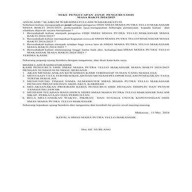 TEKS PENGUCAPAN JANJI PENGURUS OSIS BARU | DOCX
