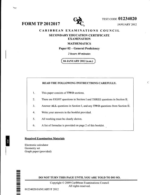 cxc June 2010 math | PDF | Physics | Science